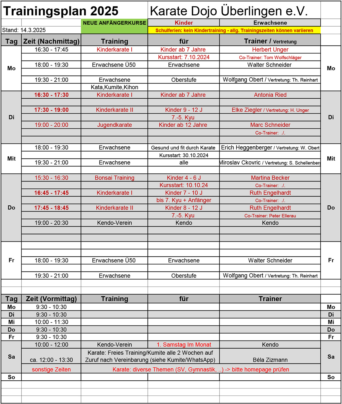 Trainingsplan – Karate-Dojo Überlingen